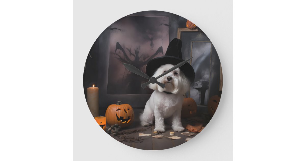 Maltese Pumpkins Halloween Scary Large Clock | Zazzle