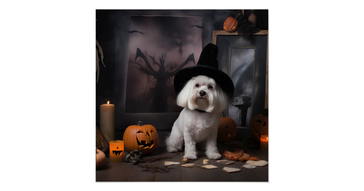 Maltese Pumpkins Halloween Scary Poster | Zazzle