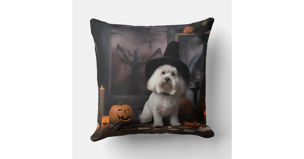 Maltese Pumpkins Halloween Scary Throw Pillow | Zazzle