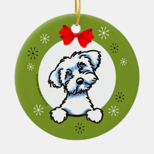 Maltese Puppy Cut Christmas Classic Ceramic Ornament | Zazzle