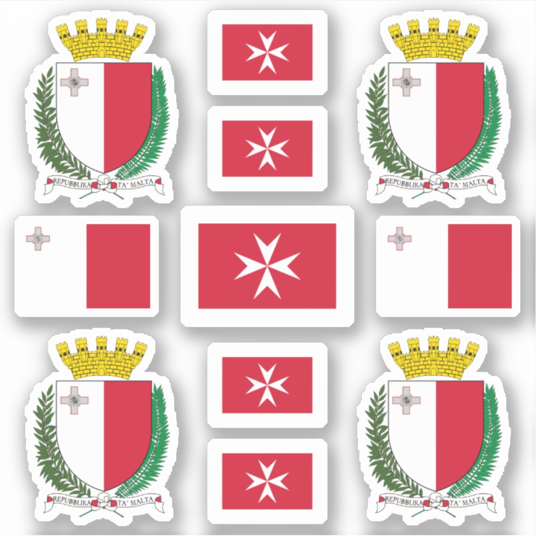 Maltese state symbols / coat of arms and flag sticker | Zazzle