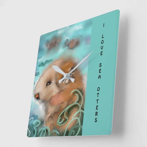 "Mama and Baby Sea Otter" Square Wall Clock | Zazzle