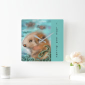"Mama and Baby Sea Otter" Square Wall Clock | Zazzle
