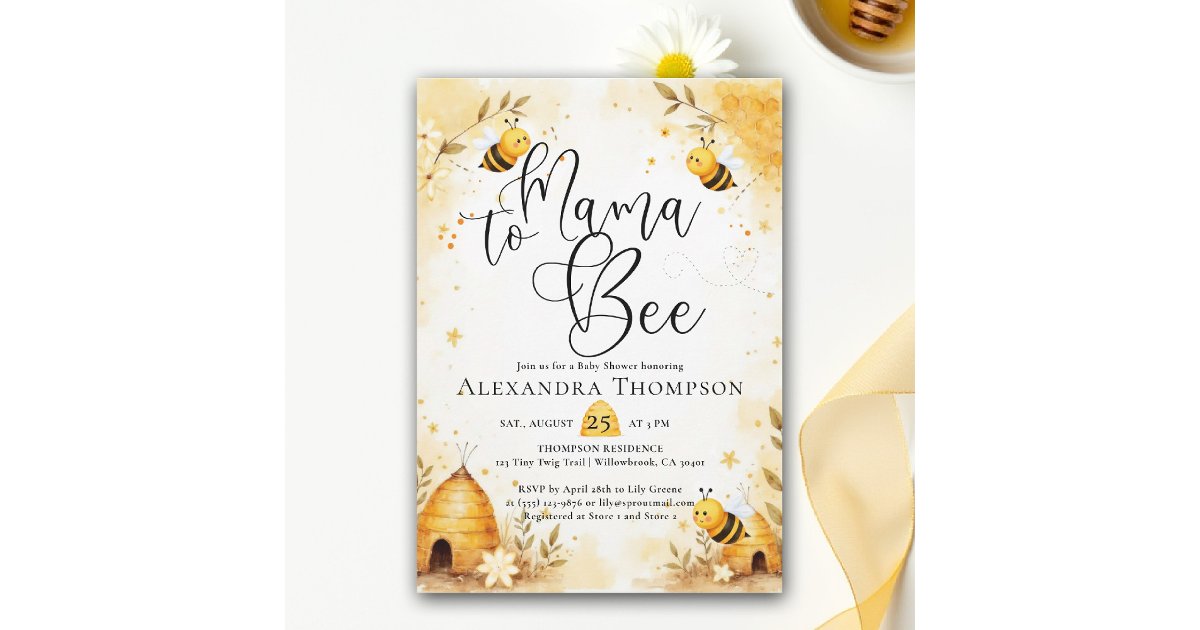 Mama Bee Summer Hive Bumblebee Script Baby Shower Invitation | Zazzle