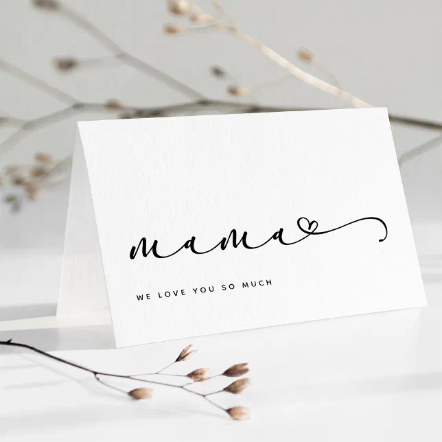 Mama | Chic Script and Heart with Photo Card | Zazzle