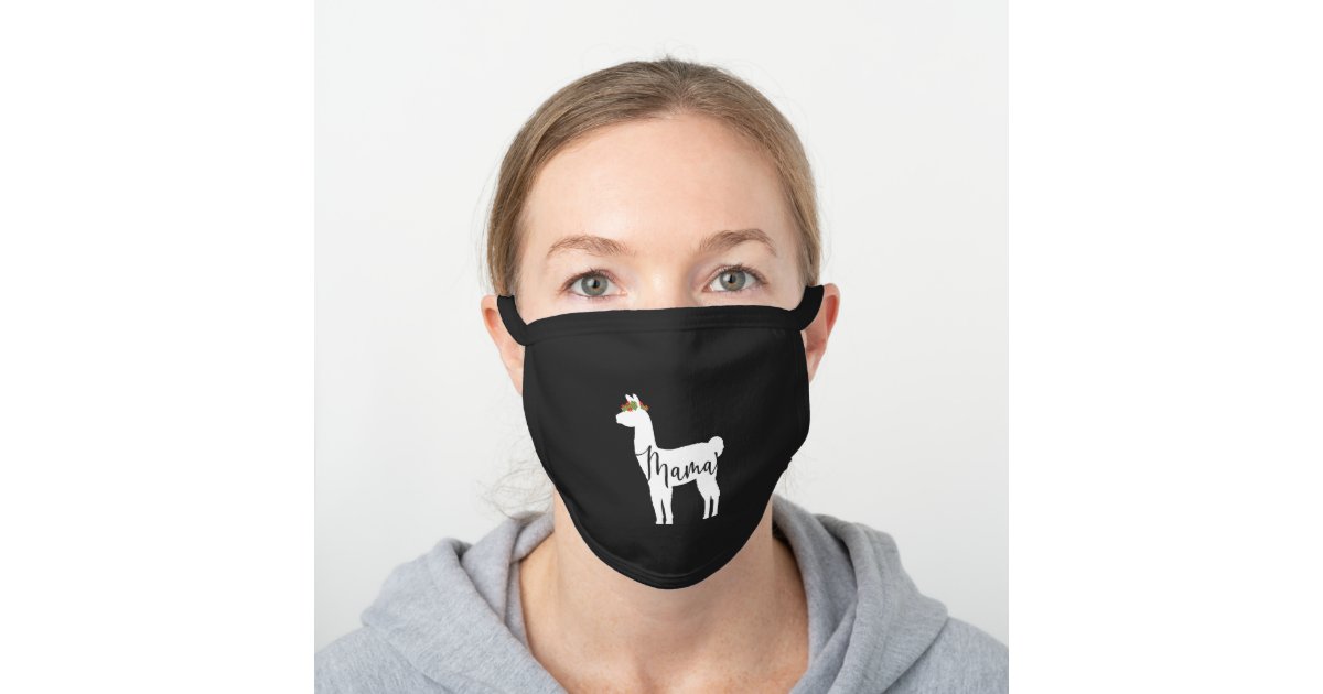 Mama Llama Black Cotton Face Mask | Zazzle