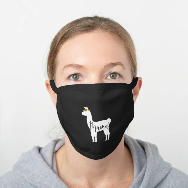Mama Llama Black Cotton Face Mask | Zazzle
