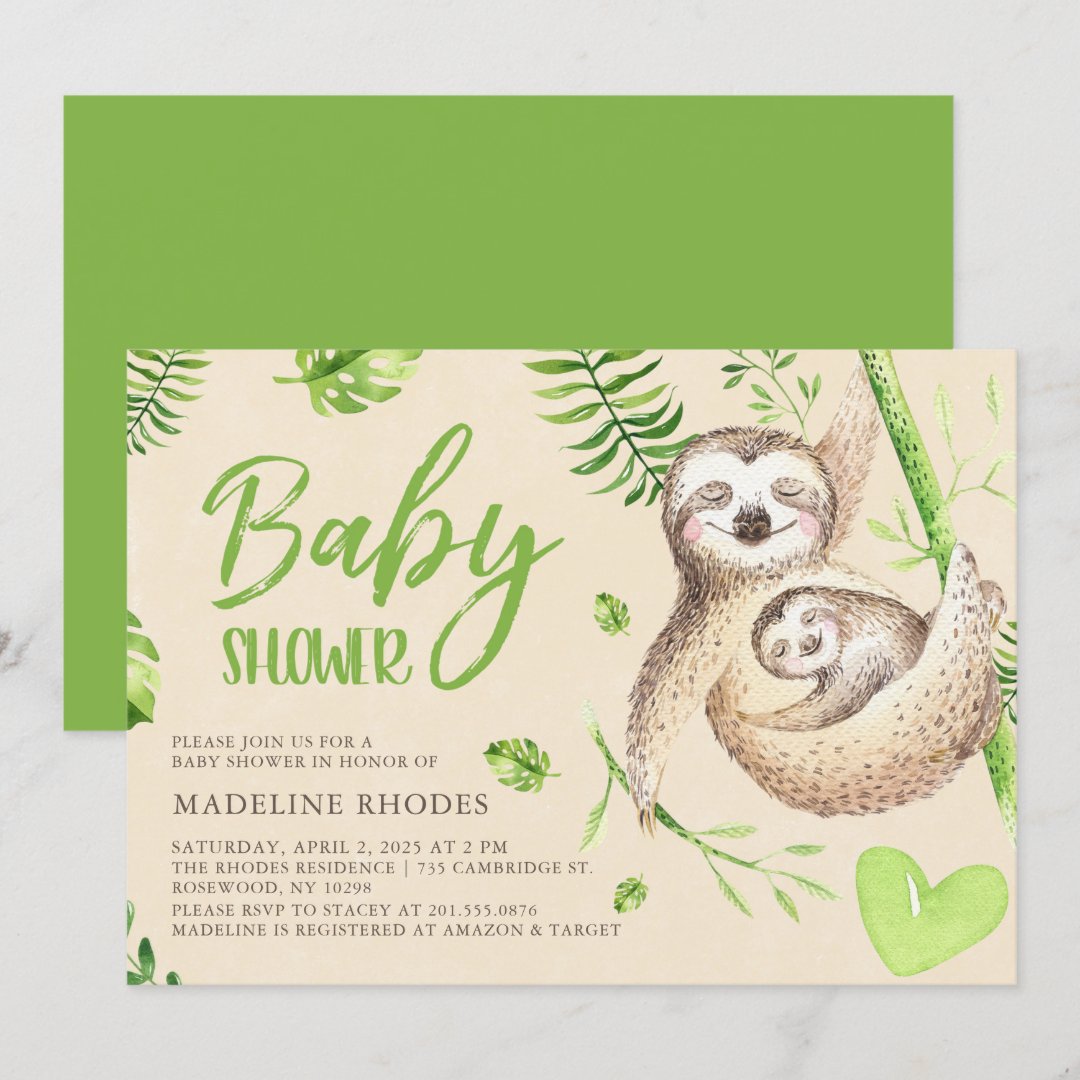 Mama Sloth and Baby Sloth Baby Shower Invitation | Zazzle