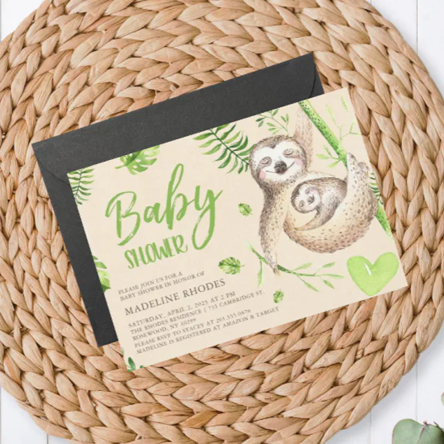 Mama Sloth and Baby Sloth Baby Shower Invitation | Zazzle