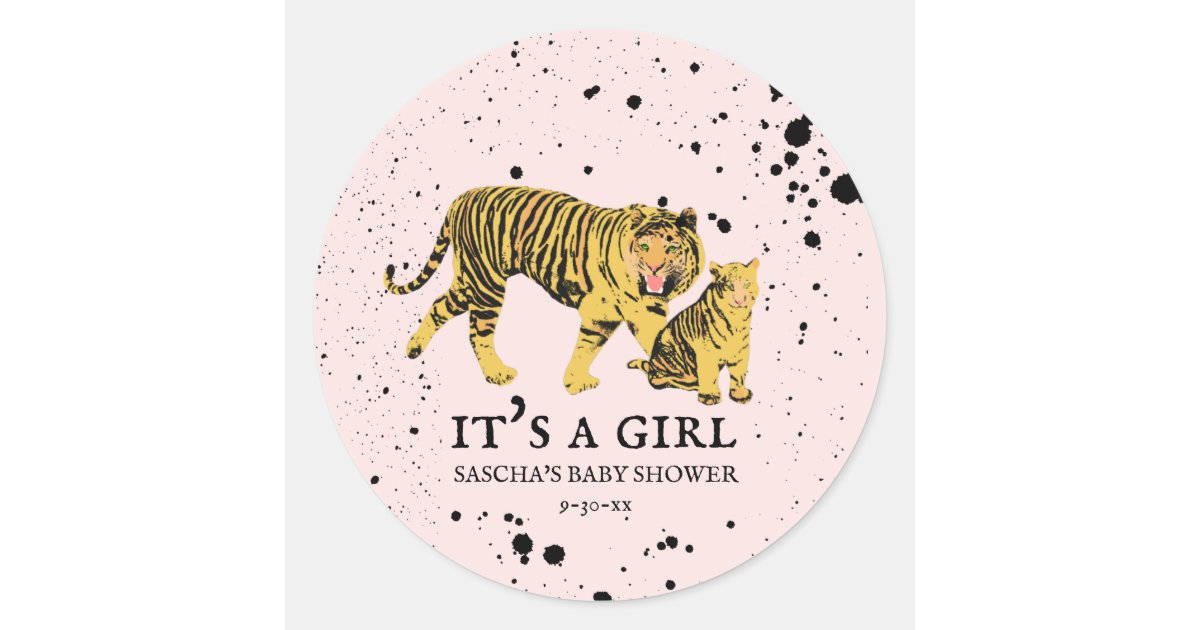 Mama Tiger Pink Girl Baby Shower Classic Round Sticker | Zazzle