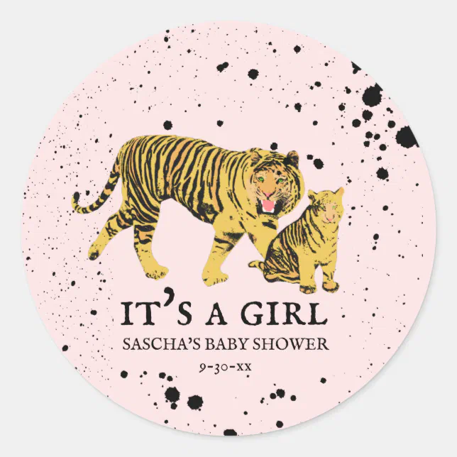 Mama Tiger Pink Girl Baby Shower Classic Round Sticker | Zazzle
