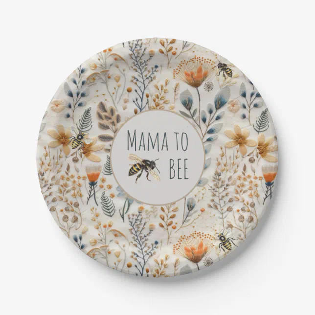 Mama to bee vintage blue floral baby shower paper plates | Zazzle