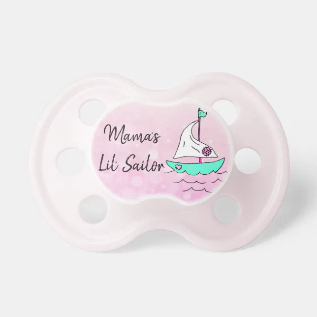 Mama's Lil' Sailor Girl's pink and teal Pacifier | Zazzle