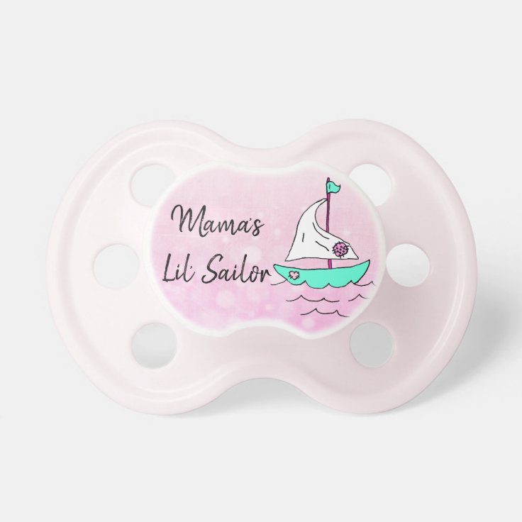 Mama's Lil' Sailor Girl's pink and teal Pacifier | Zazzle