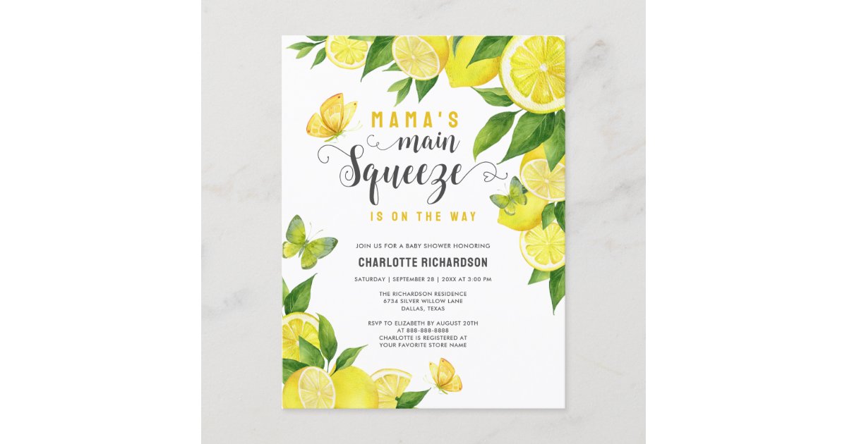 Mama's Main Squeeze Lemon Baby Shower Invitation Postcard | Zazzle