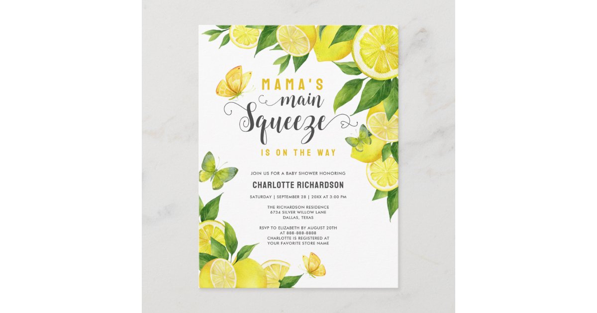 Mama's Main Squeeze Lemon Baby Shower Invitation Postcard | Zazzle