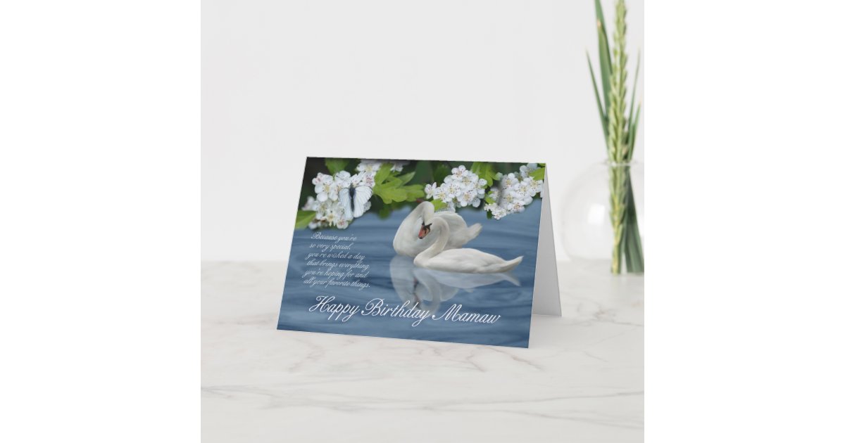 Mamaw Birthday Card - Swans And Butterfly | Zazzle