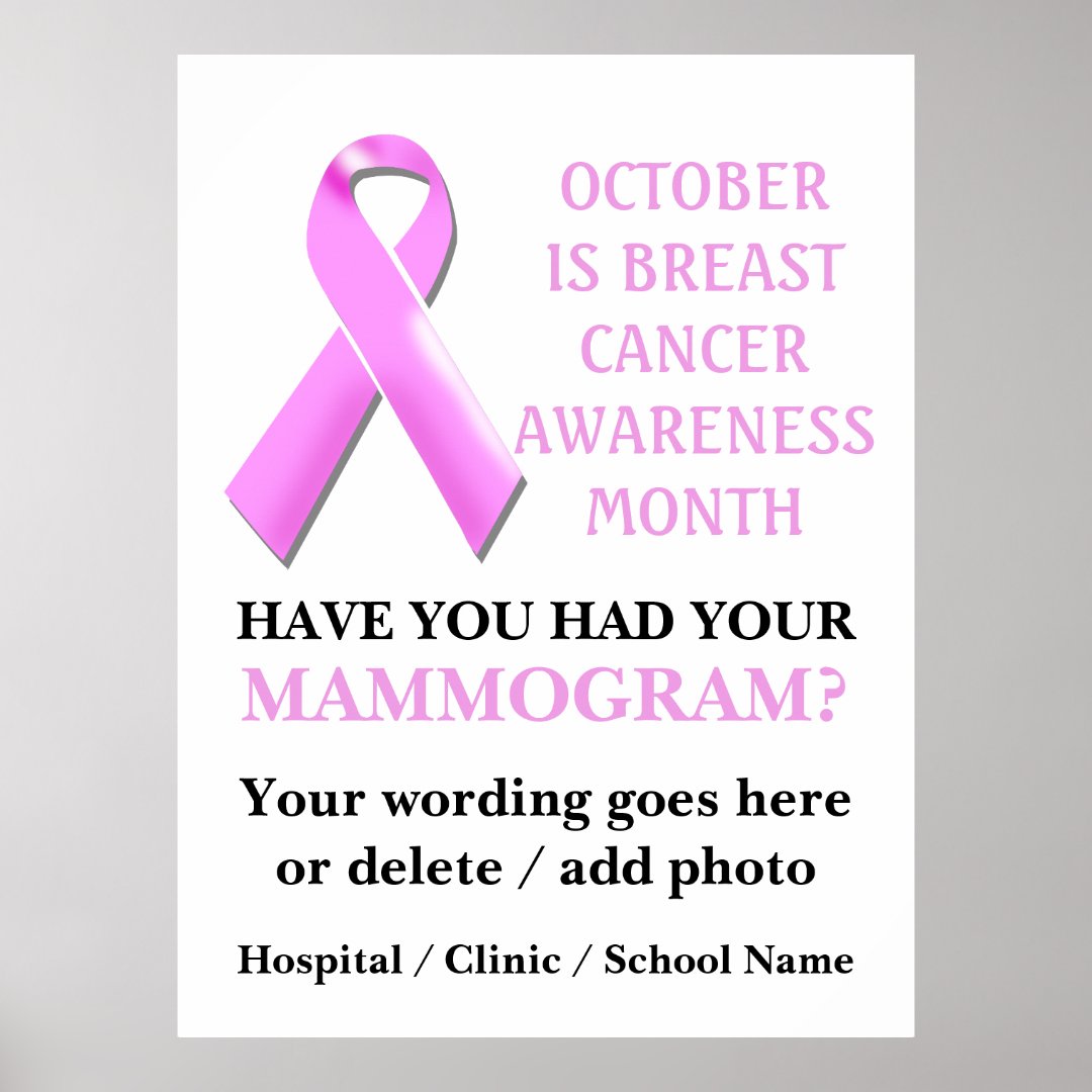 Mammogram medical month pink ribbon poster | Zazzle