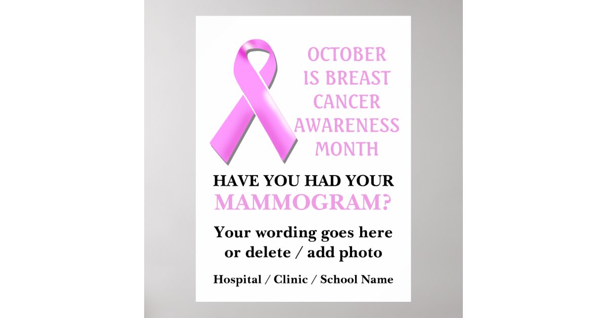 Mammogram medical month pink ribbon poster | Zazzle