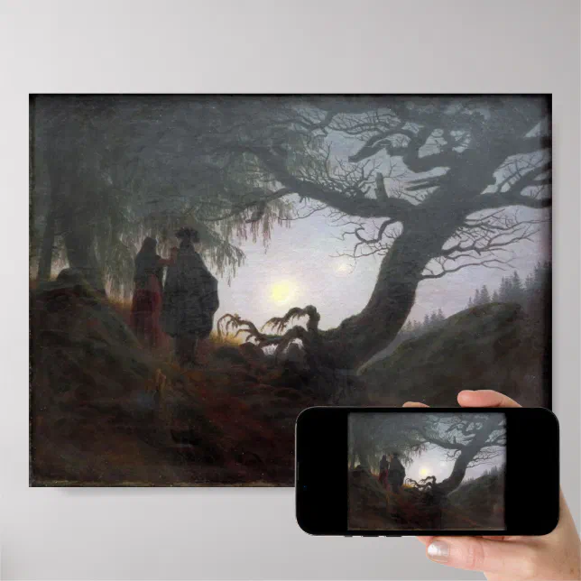 Man and Woman Contemplating the Moon Poster | Zazzle