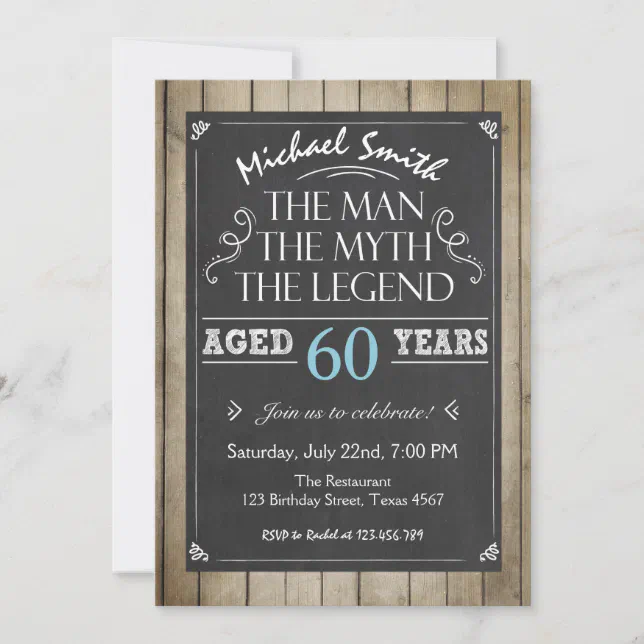 Man Birthday invitation Chalkboard Rustic Adult | Zazzle