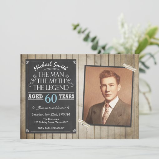 Man Birthday invitation Chalkboard Rustic Adult | Zazzle
