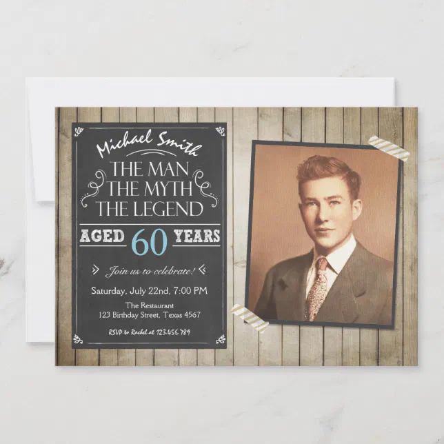 Man Birthday invitation Chalkboard Rustic Adult | Zazzle