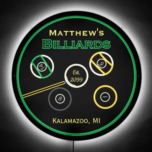 Man Cave Billiards Pool LED Sign for Game Room | Zazzle