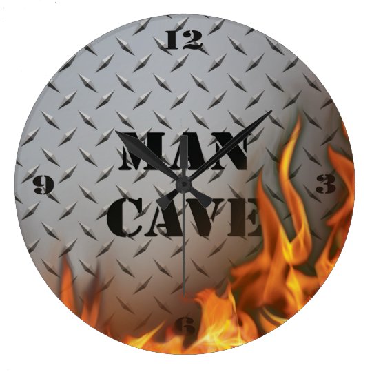 Man Cave Diamondplate Metal and Fire Wall Clock | Zazzle.com