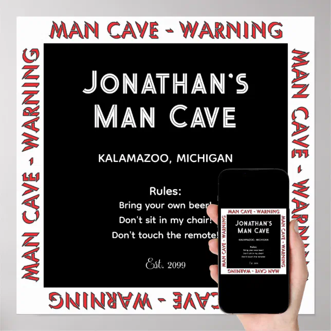 Man Cave Sign Warning w Rules Poster | Zazzle