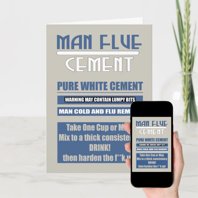 Man Flue - Cold, Get Well Soon In Blue And Cement Card | Zazzle
