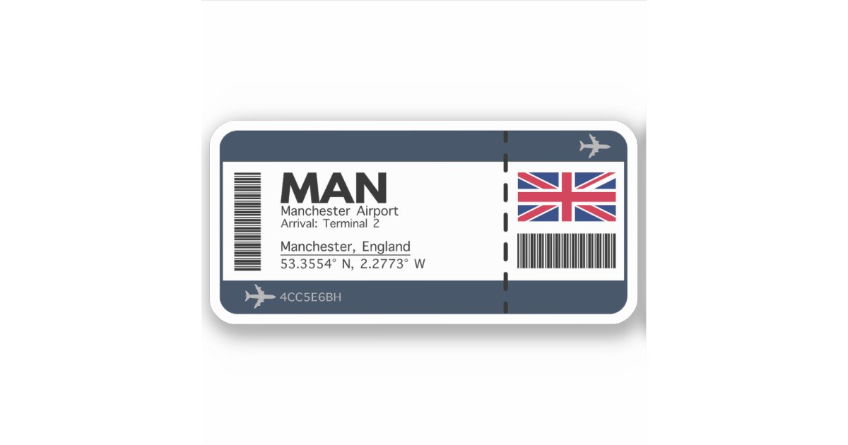 MAN Manchester Boarding Pass - England Travel Sticker | Zazzle