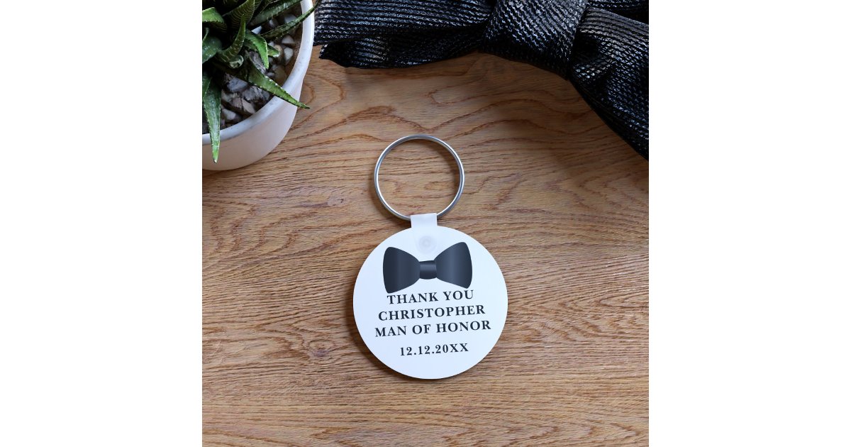 Man of Honor Black Bow Tie Wedding Favor Keychain | Zazzle
