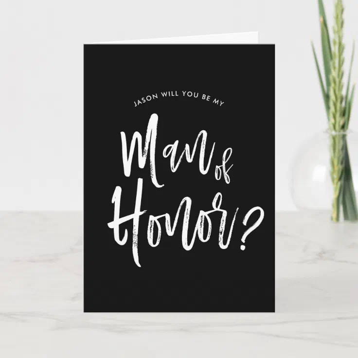 Man of Honor | Script Style Custom Black Wedding Card | Zazzle