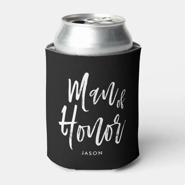 Man of Honor | Script Style Custom Wedding Can Cooler | Zazzle