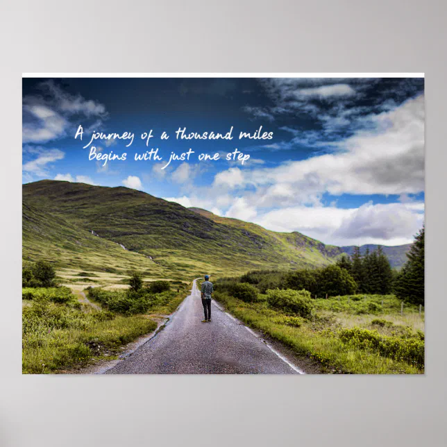 Man on road countryside Journey starts one step Poster | Zazzle