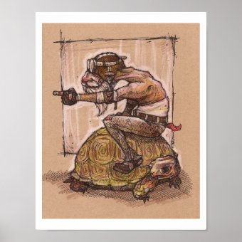 Man riding a turtle drawing poster | Zazzle