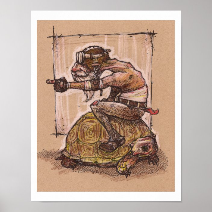 Man riding a turtle drawing poster | Zazzle.com