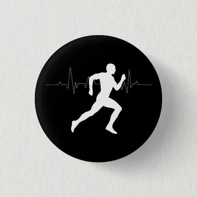 Man Running Runners Silhouette HeartBeat Line Button | Zazzle