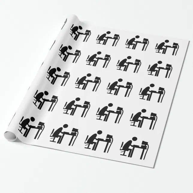 Man sat at a computer. wrapping paper | Zazzle