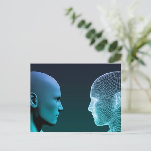 Man vs Machine Competing in the Future Postcard | Zazzle