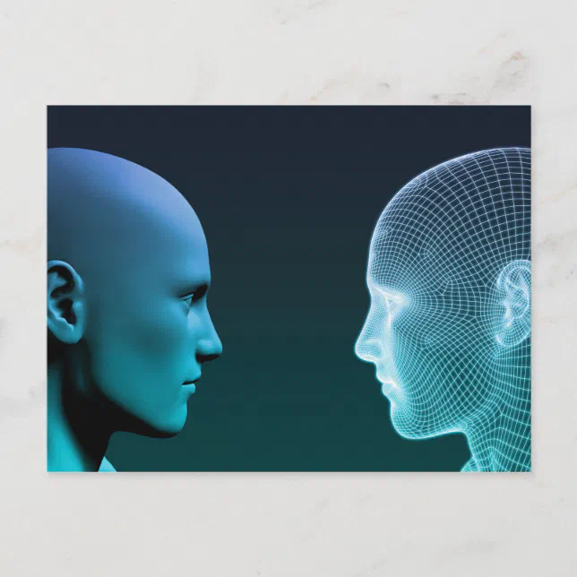 Man vs Machine Competing in the Future Postcard | Zazzle