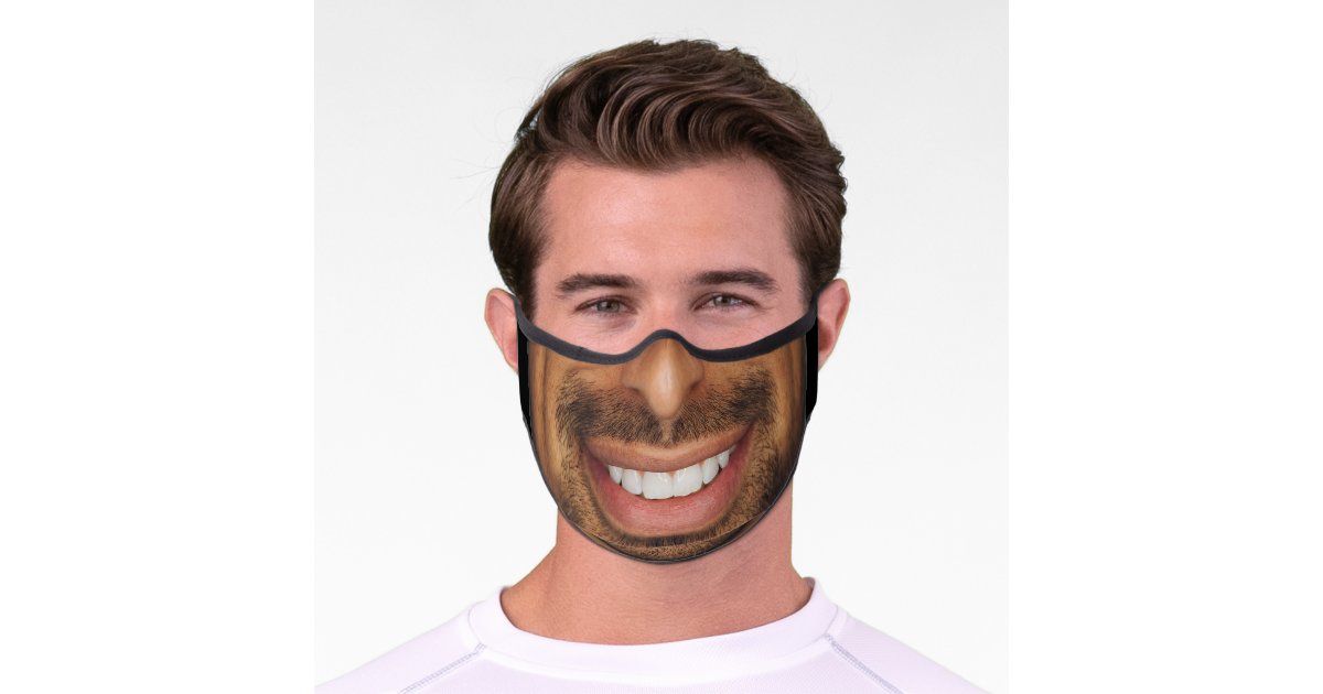 Man with Mustache and Beard White Teeth Funny Premium Face Mask | Zazzle