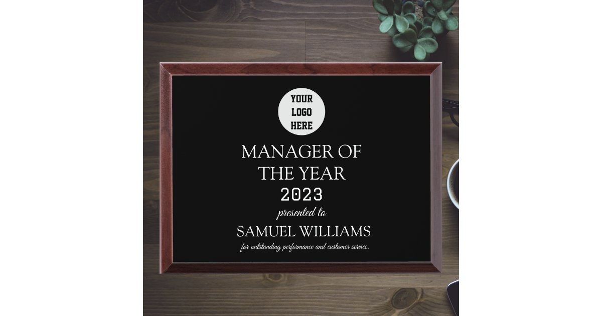 Manager Recognition Company Modern Logo Black Award Plaque | Zazzle