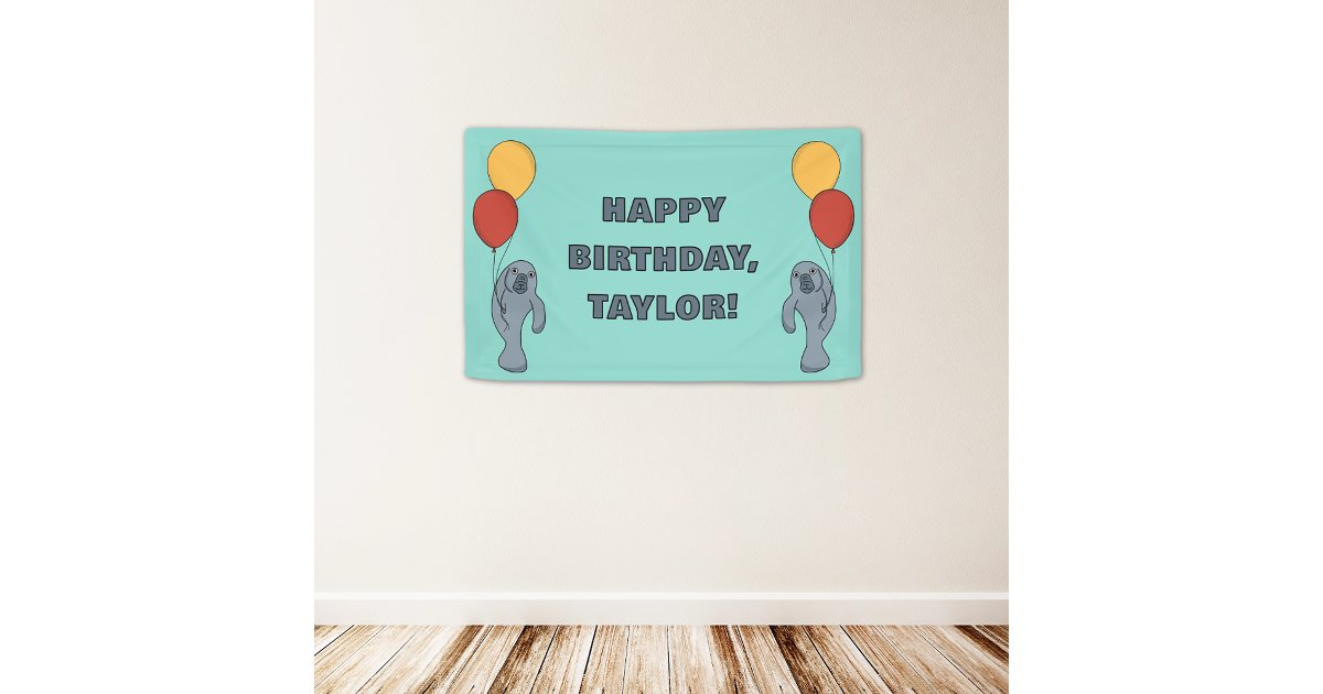 Manatee and Balloons Custom Birthday Party Banner | Zazzle