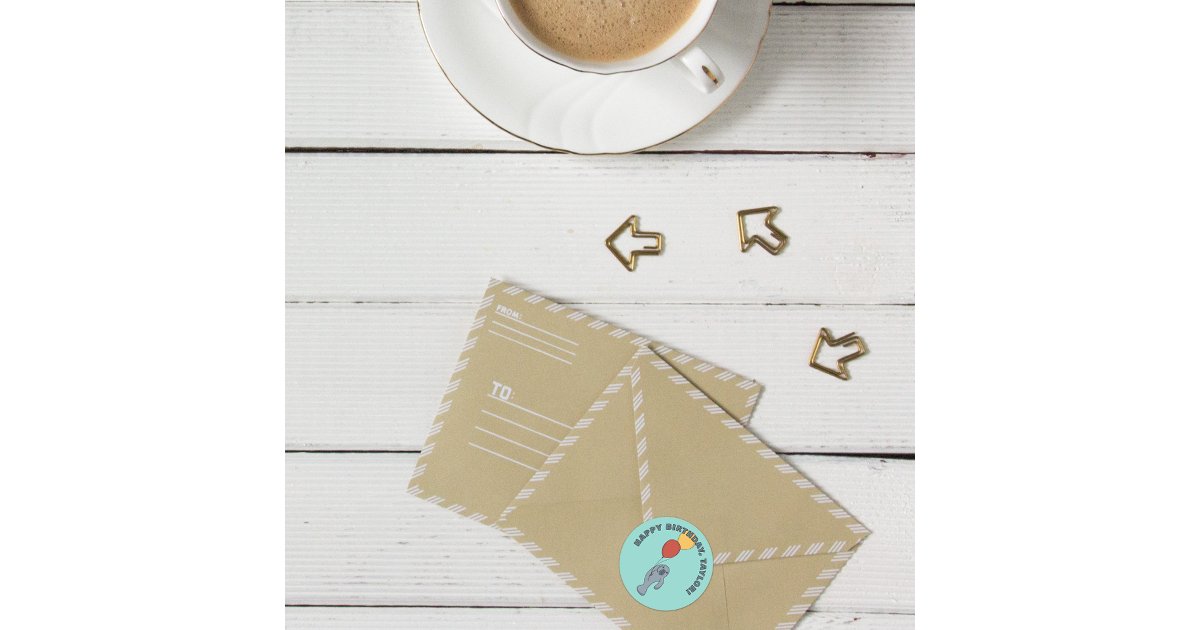 Manatee and Balloons Custom Birthday Party Classic Round Sticker | Zazzle