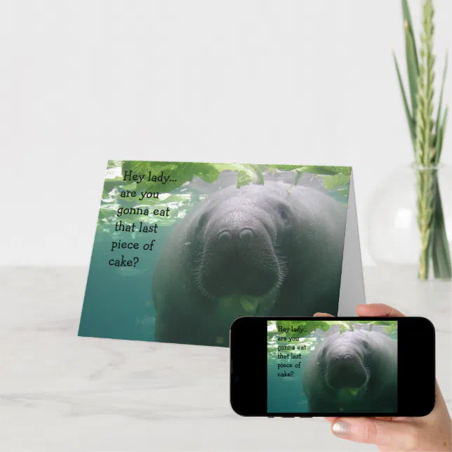 Manatee Birthday Last piece of cake Lady - 5x7 Card | Zazzle
