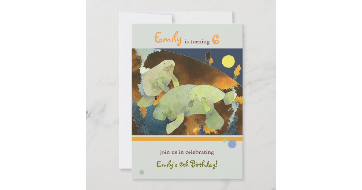 Manatee Family Kids Birthday Party Invitation | Zazzle
