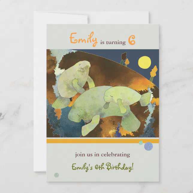 Manatee Family Kids Birthday Party Invitation | Zazzle