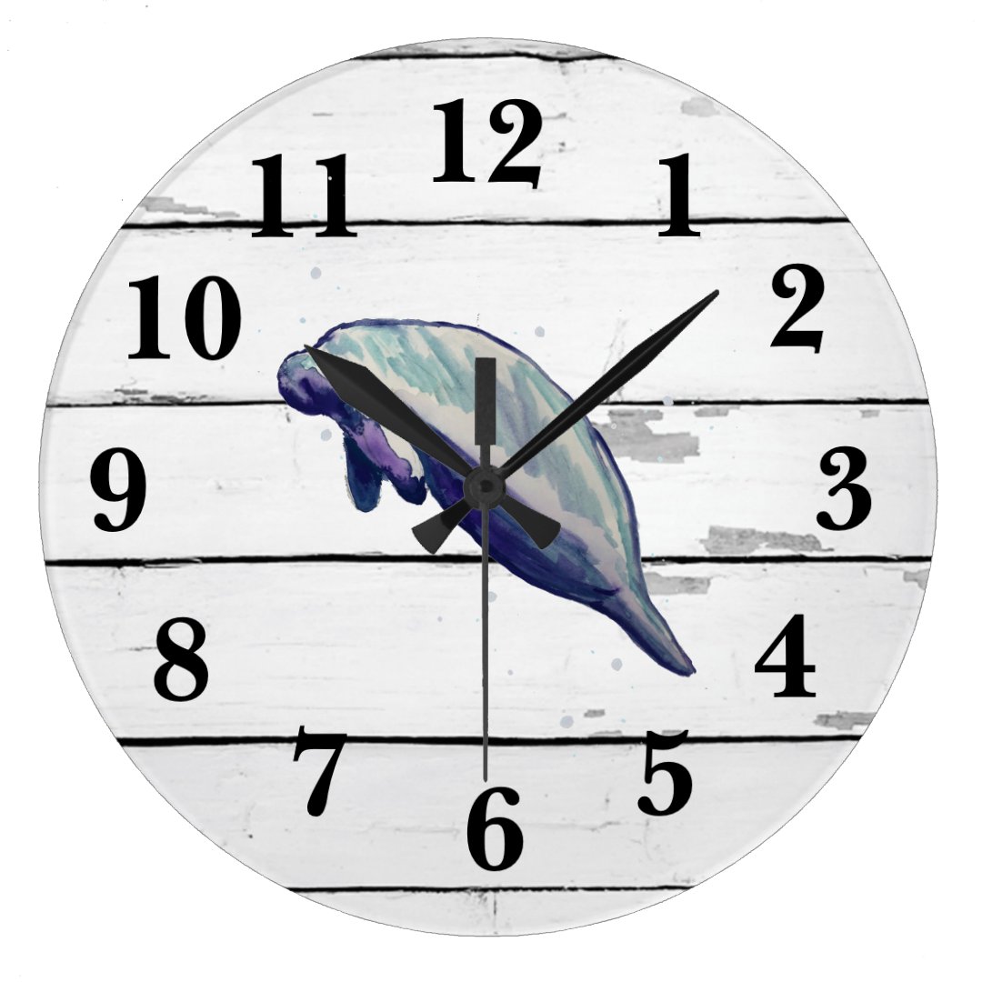 Manatee Florida Wildlife Decor Rustic Shiplap Large Clock | Zazzle